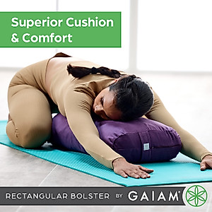 Gaiam Yoga Bolster - Long, Rectangular Meditation Pillow - Supportive Cushion for Restorative Yoga and Sitting on the Floor - Built-In Carrying Handle - Machine Washable Cover