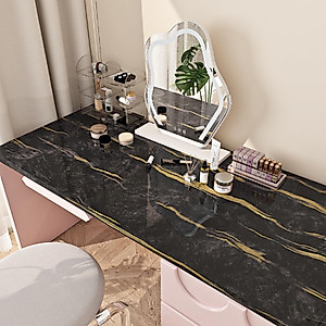 FunStick 24"x200" Black and Gold Liquid Marble Countertop Contact Paper Waterproof Marble Wallpaper Peel and Stick Countertops for Kitchen Wallpaper Self Adhesive Marble Wall Paper for Cabinets Desk