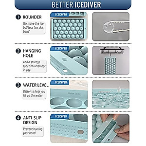 Icediver Ice Cube Tray, Circle Ball Ice Trays for Freezer with Lid & Bin, Sphere Ice Cube Mold Making 99 x 1.0IN Small Round Ice Cubes(Updated Blue Ice Trays, 1 Ice Bucket & Tongs)
