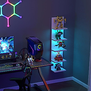 VIWODS 5-Tier Wall Shelf Unit with RGB Light, Floating Lack Shelf for Wall Storage, Wall Mounted Vertical Display Shelf for Bedroom Living Room Vanity, White