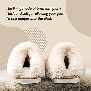 SOSUSHOE Womens Slippers Memory Foam Fluffy Fur Soft Slippers Warm House Shoes Indoor Outdoor Winter, Khaki, 8-9 B(M) US