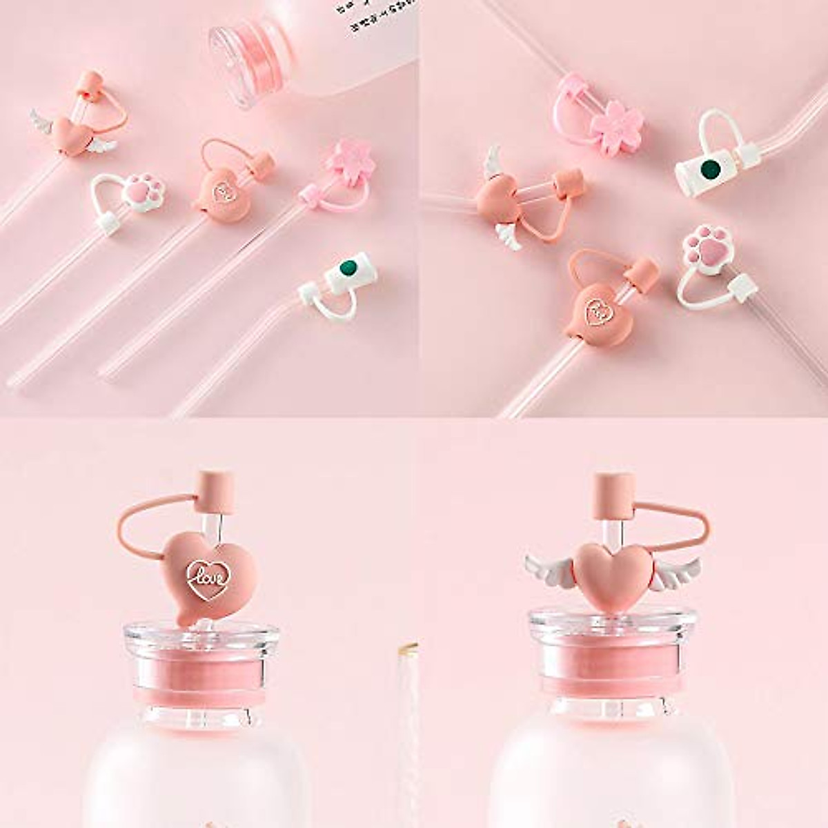 20 Pieces Straw Cover Cap Reusable Silicone Straw Toppers Drinking Straw Tips Lids for 8-10 mm Cute Straws Plugs (Not include Straw) Style1