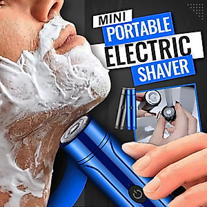 Mini Portable Electric Shaver, Pocket Size Washable Electric Razor, USB Fast Charging, Mini Electric Shaver for Men (Blue)