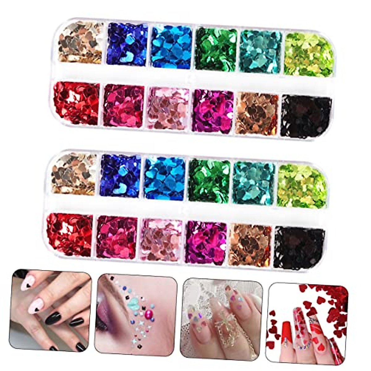 4 Boxes Nail Art Stickers Box Sets Flash Suit Nail Sequins Holiday Nail Stickers Nail Glitter Paillette Valentine Nail Glitter Shinning Nail Sequins Heart Nail Art Sequin 3D Body