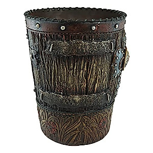 Ebros Gift Rustic Western Old World Country Blue Cross with Concho and Nailheads in Faux Distressed Wood Finish with Floral Patterns (Dry Waste Basket Trash Bin)