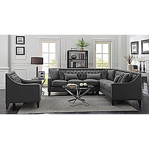 Iconic Home Chic Home Aberdeen Linen Tufted Down Mix Modern Contemporary Right Facing Sectional Sofa, Grey,