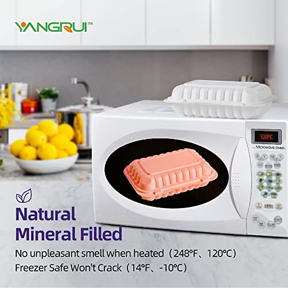 YANGRUI Clamshell Food Containers, Shrink Wrap 50 Pack 9 x 6 Inch 28 OZ Plastic Hinged To Go Containers Microwave Freezer Safe BPA Free Take Out Container