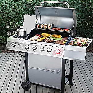Royal Gourmet GA5401T 5-Burner BBQ Liquid Propane Gas Grill with Sear Burner and Side Burner, Stainless Steel 64,000 BTU Patio Garden Picnic Backyard Barbecue Grill, Silver