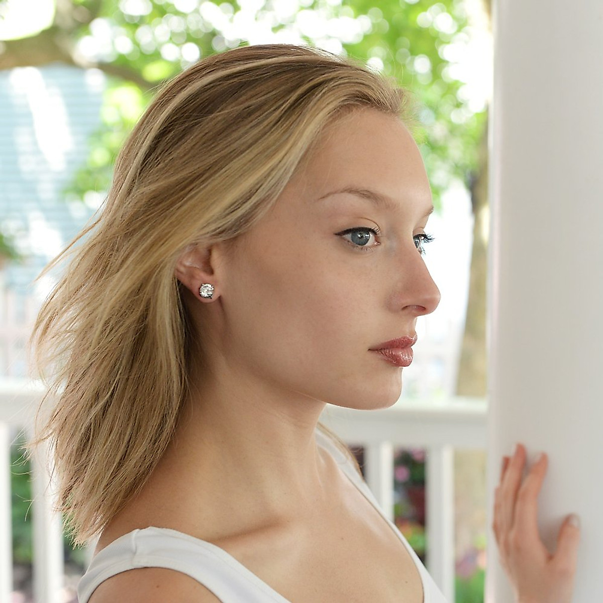 Mariell Cubic Zirconia Crystal Stud Earrings, 2 Carat Round CZ Solitaire, Imitation Diamond Earrings.