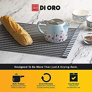 Roll Up Dish Drying Rack - Large Silicone Dish Drying Rack Over The Sink Kitchen (20.5" x 13") - Foldable Farmhouse Sink Drying Rack - Heavy- Duty Stainless Steel Core - Dishwasher Safe by DI ORO