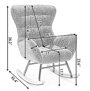 INMOZATA Rocking Chair Nursery Teddy Fabric Upholstered Glider Rocker with High Backrest, Modern Rocking Accent Chair for Nursery/Living Room/Bedroom(Green-Teddy)