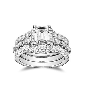 DovEggs Moissanite Enhancer Wedding Band for Women,Moissanite Eternity Half Band,0.85ctw GH Color Round Cut Moissanite Lab Grown Diamond Engagement Ring 14K Gold Quality Sterling Silver Anniverasry (7.5)