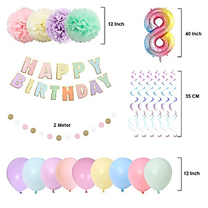 BRT Bearingshui 8th Birthday Decorations for Girls boys, 40 Inch Rainbow Gradient Number 8 Balloon, 8th Birthday Balloon, Happy Birthday Banner, Children’s 8th Birthday Party Supplies for Kids