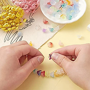DanLingJewelry 100pcs Random Crystal Glass Bell Flower Beads Spray Painted Glass Beads Bell Flower Spacer Beads for Jewelry Making