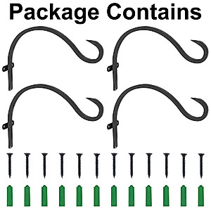 GameXcel Hanging Plant Bracket, 4PCS 12in Large Plant Hangers Outdoor Indoor Heavy-Duty Metal Wall Plant Hooks Plant Hanger with Screws for Home Decor Bird Feeders Lanterns Wind Chimes Decorative