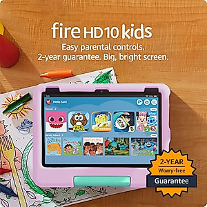 Amazon Fire 10 HD Kids tablet (newest model) ages 3-7 | Bright 10.1" HD screen with included ad-free and exclusive content, robust parental controls, 13-hr battery, 32 GB, Pink