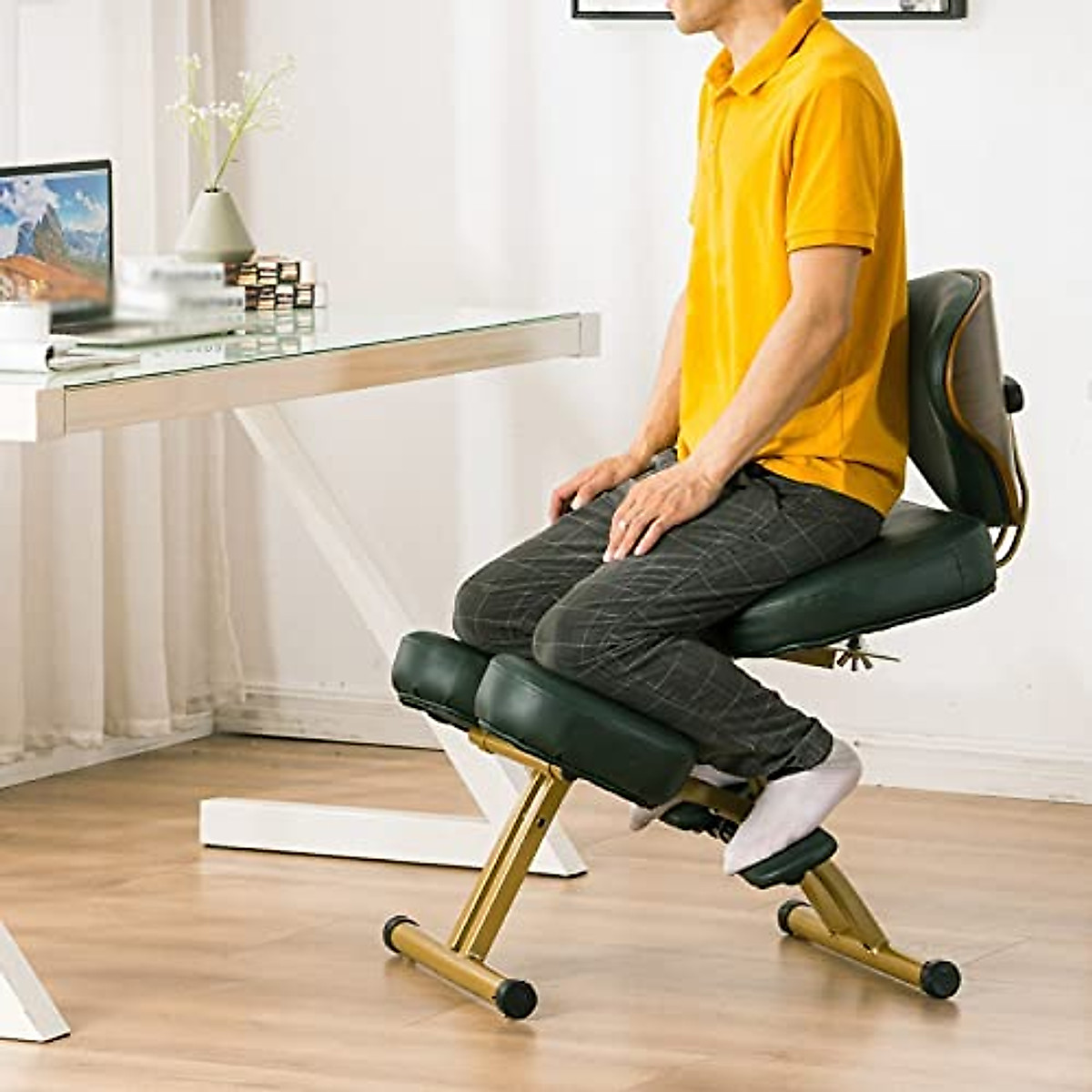 Atsti Kneeling Chair Ergonomic,Adult Spine Correction Solid Wood Computer Chair Backrest Adjustable Angle 40°,Office Chair with Adjustable Footrest