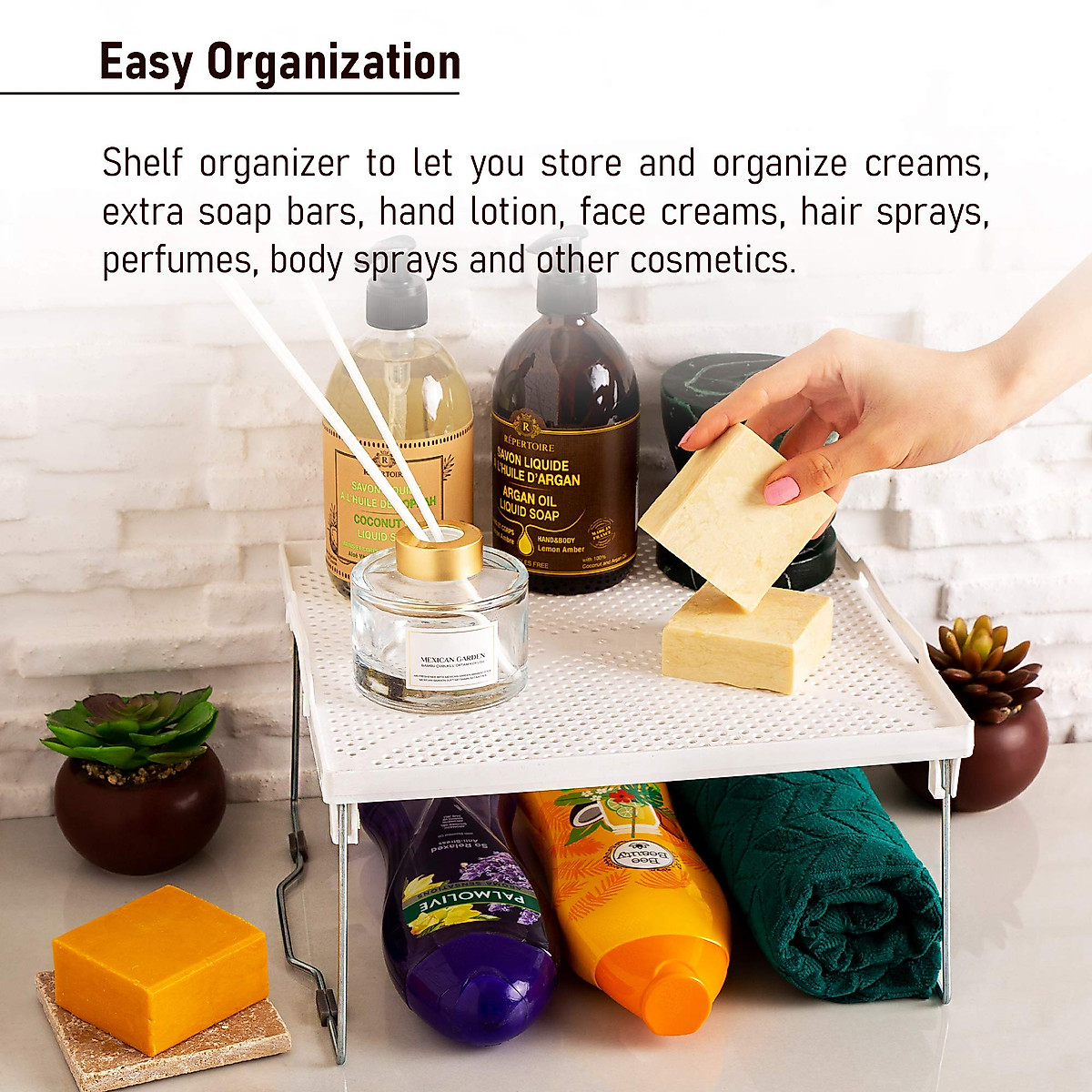 EDNA HOME Cabinet Shelf Organizer, Stacking Cabinet Rack, 11 x 11.8in, Metal Wire Pantry and Counter Shelf for Storage of Kitchen and Bathroom Items, Made in Europe, 1 Piece