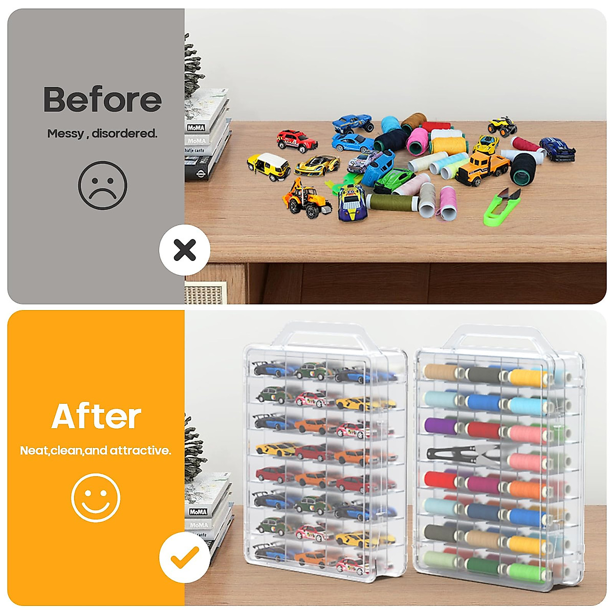 Gbivbe 46 Grids Sewing Organizer, Double Sided Thread Box Storage, Portable Clear Plastic Organizer Box for Embroidery and Sewing Threads, Embroidery Floss, Crafts, Small Toys (Clear,1 Pack)