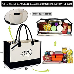 BeeGreen Bride Bag Mrs Gifts Canvas Tote with Pocket Bridesmaid Gifts Embroidery Congratulations Gifts for Women Bride To Be Wifey Cool Bridal Shower Gift for Wedding Honeymoon Bachelorette Engagement