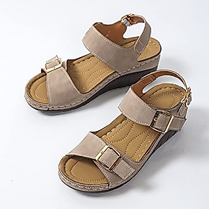 Sandals for Women Wide Width,Summer Comfy Platforms Sandals Shoes Beach Travel Shoe Casual Beach Sandals (Grey, 7)