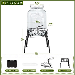 1 Gallon Beverage Dispenser with Stand, 18/8 Stainless Steel Spigot - Airtight & Leakproof Glass Sun Tea Jar with Anti-Rust Lids, Drink Dispensers for Parties - Laundry Detergent Dispenser