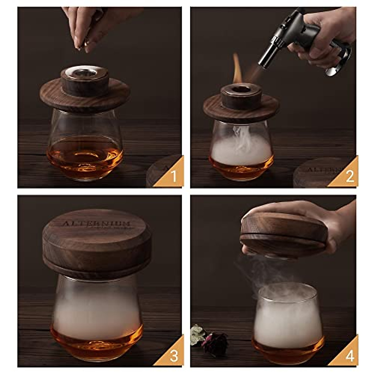 ALTERNIUM cocktail smoker kit with torch - full bourbon smoker kit to barrel age your next old fashioned - portable smoke infuser for cocktails - unique whiskey gifts for men (Butane not included)