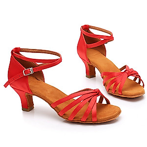 HIPPOSEUS Women's Latin Dance Shoes Ballroom Classical Party Practice Performance Sandals Red,7 B(M) US
