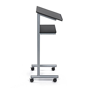 Audio-Visual Direct Wheeled Lectern Podium - Standing Desk with Storage Shelf - Silver/Black - Ideal for Presentations and Laptop Use