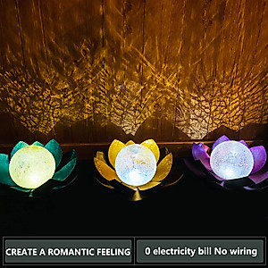 Solar Lotus Metal Flower Light Outdoor Waterproof Garden LED Powered Amber Crackle Ball Lamp for Lawn Patio Yard Tabletop Decor (Lotu - Grey A1)