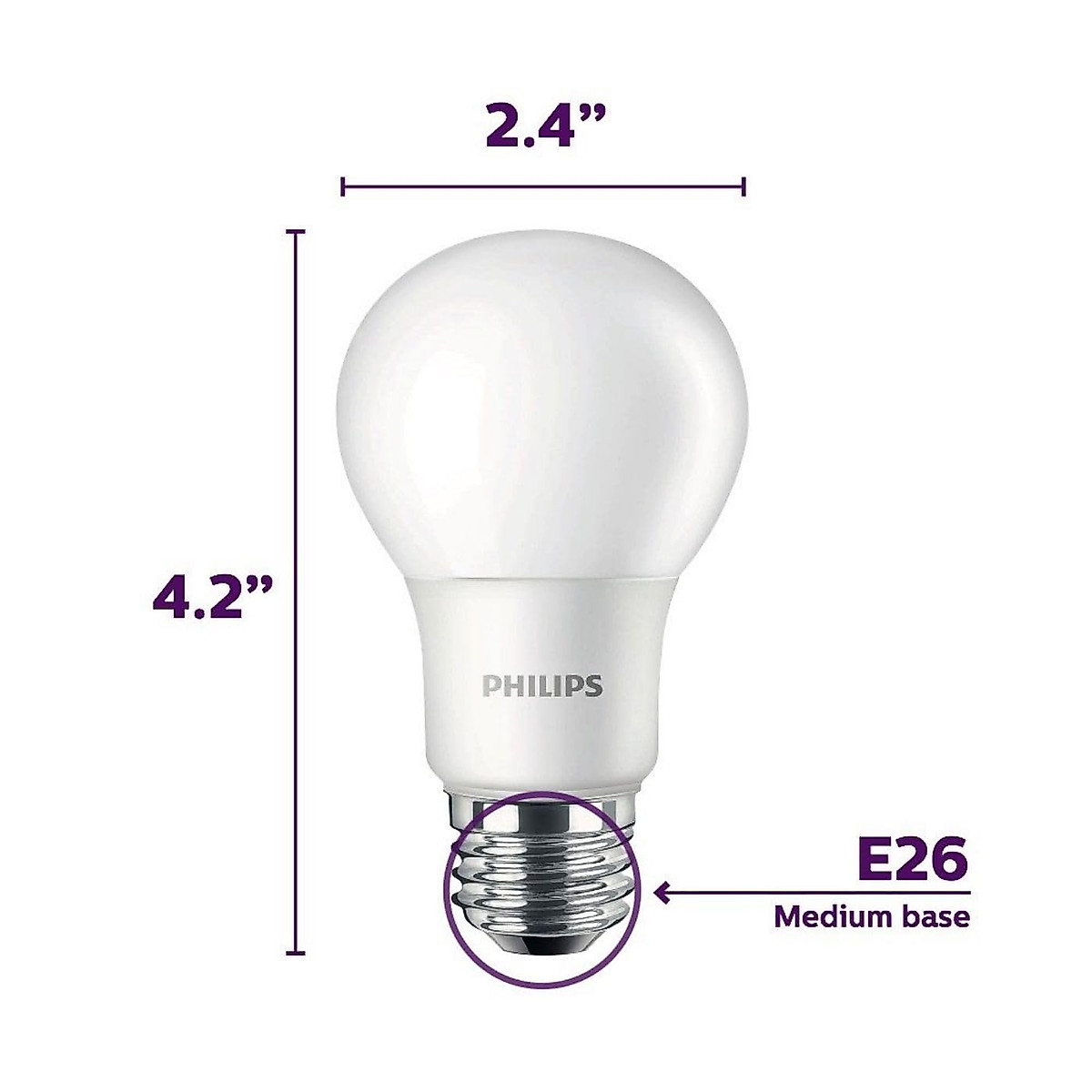 Philips LED Frosted A19 Light Bulb, Non-Dimmable, 800 Lumen, Daylight (5000K), 9W=60W, E26 Base, 16-Pack