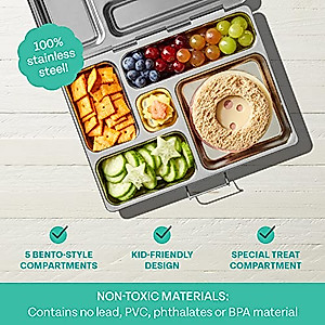 PlanetBox Rover Stainless Steel Bento Lunch Box with 5 Compartments for Adults and Kids, Space Animals Carry Bag and Magnets