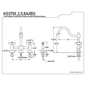 Kingston Brass KS3792AXBS Restoration Bridge Kitchen Faucet, 9", Polished Brass