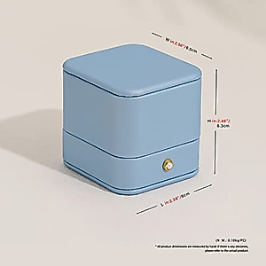 Oirlv Elegant Sky Blue Ring Box Leather Engagement Ring Box Jewelry Gift Box for Wedding Proposal Velvet Interior Ring Case