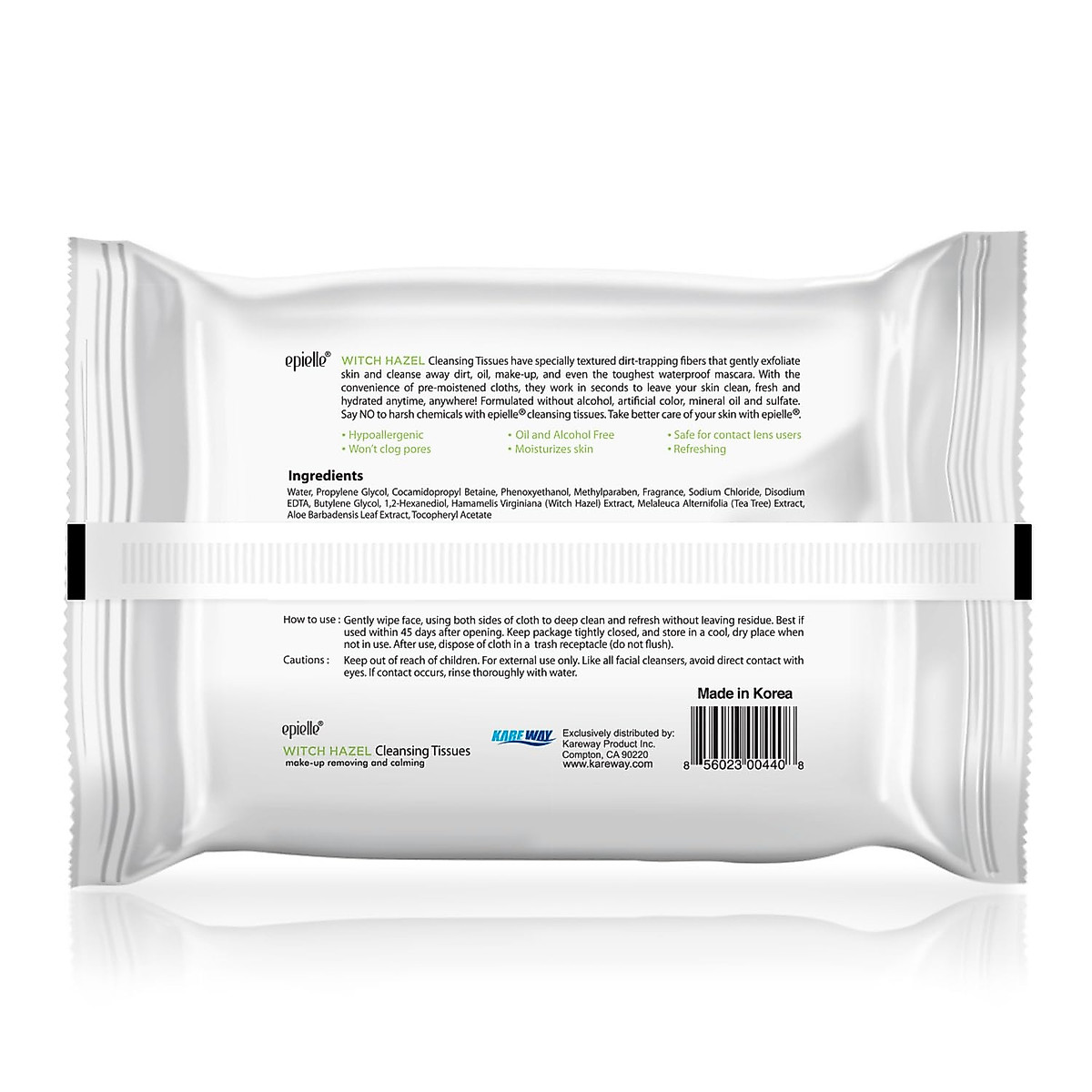 Epielle New Witch Hazel 30ct Makeup Cleansing Wipes Deep Cleans Pores & Refresh Skin with Calming Formula (6 packs)