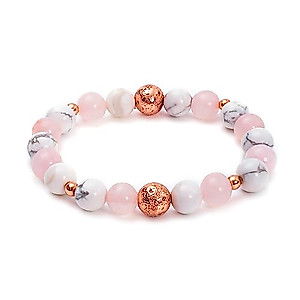 Lava Rock Pink Zebra Jasper Bracelet, Stress Relief Yoga Relaxation Bracelets, Natural Crystal Stone Healing Spiritual Bracelet,Adjustable Beaded Bracelet, Anti Anxiety Happy Mood Bracelet for Women, Bring Good Luck Gift (Beaded Bracelets)