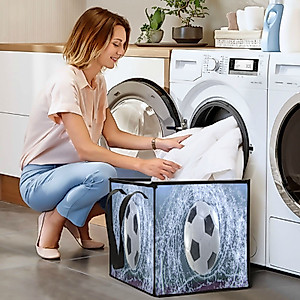 Blueangle 3d Soccer Ball Cube Storage Bin with Handles, 13 x 13 x 13 in, Large Collapsible Organizer Storage Basket for Home Décor（561）