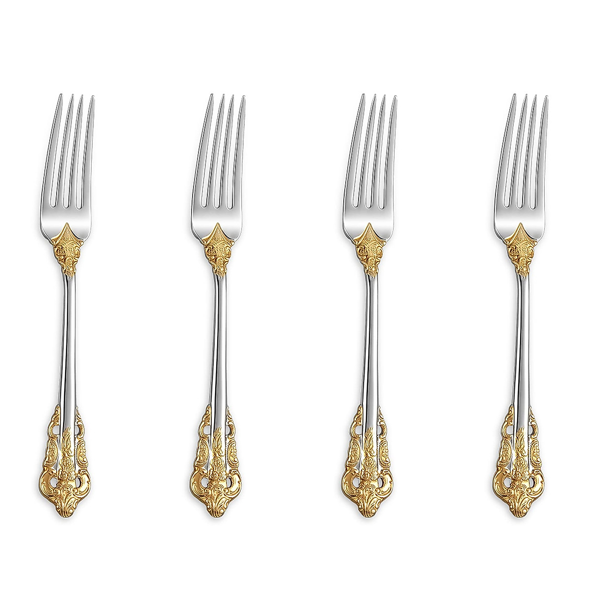 KEAWELL Luxury 5.9" Appetizer Forks, 18/10 Stainless Steel, Set of 4, Gorgeous Cocktail Forks/Dessert Forks (Gold Accent)