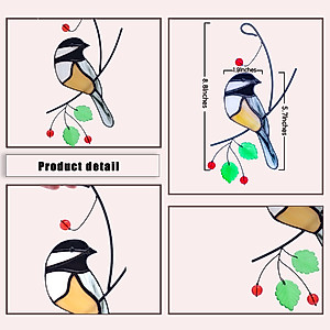 Lolitarcrafts Chickadee Stained Glass Suncatcher Bird Stained Glass Window Hangings for Window Decoration