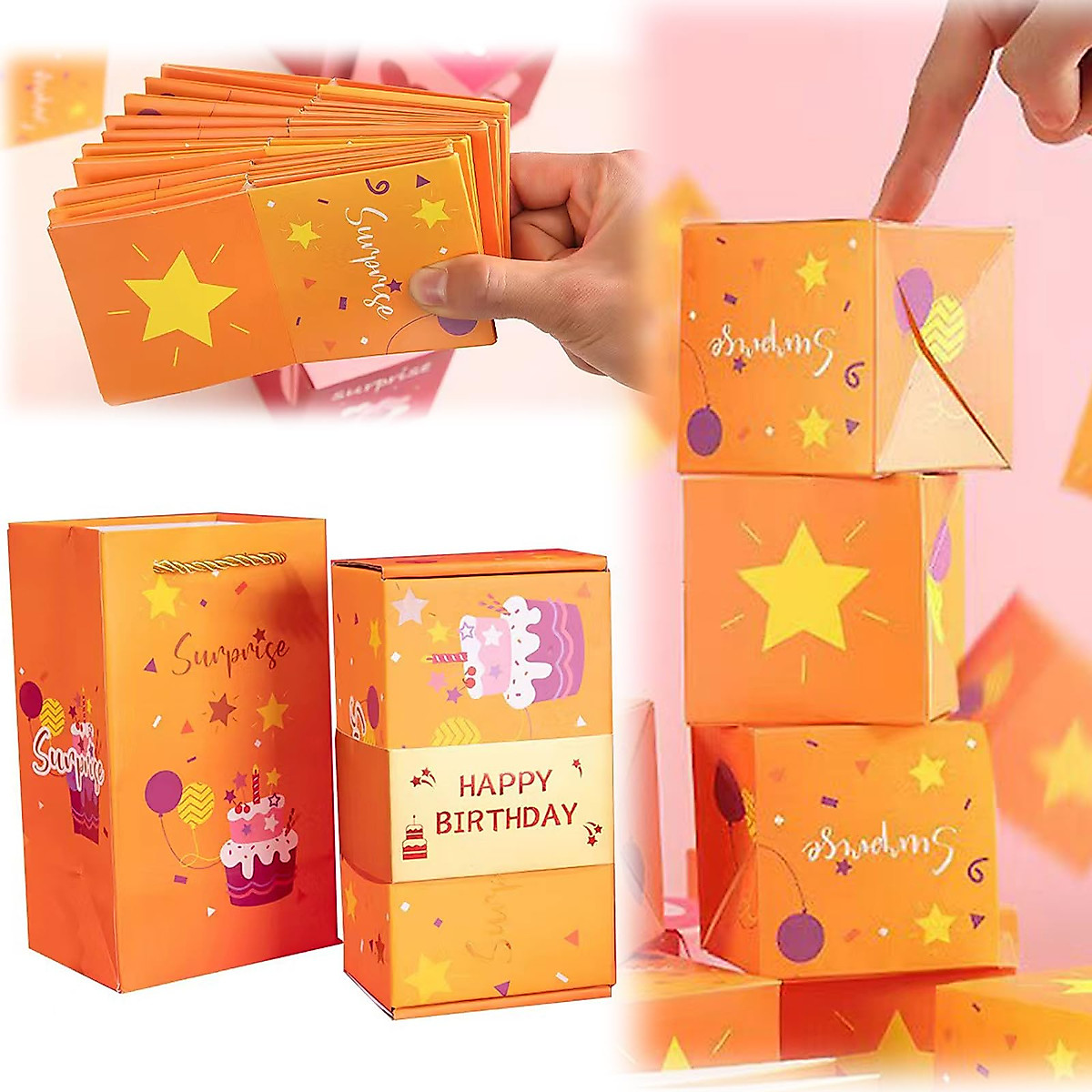 Neioaas Surprise Gift Boxes -Surprise Pop Up Gift Box for Money and Birthday,Unique Christmas Folding Bouncing Red Envelope Gift Box,Surprise Jumping Boxes for Gifts (12 Bouncing Boxes Yellow)