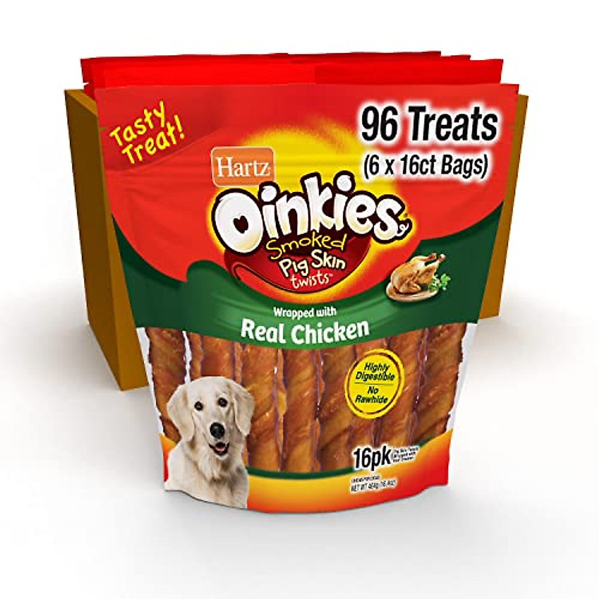 Hartz Oinkies Smoked Pig Skin Chicken Jerky Twists Dog Treats, 96 Count