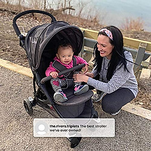 Jeep Gemini Stroller by Delta Children - Full of Features: Easy One-Hand Fold, Recline, Lightweight, Oversized Canopy, 2 Cup Holders, Shock Absorbing Frame, Grey Tweed with Red