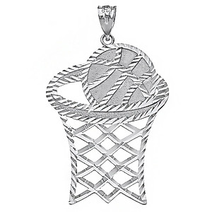 Textured 925 Sterling Silver Hoop and Basketball Pendant (1.80")