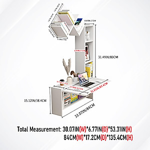 Bixiaomei Folding Wall Mounted Drop Leaf Table, Foldable Desk with Moveable Cabinets, Floating Laptop with Convertible Storage Shelves, Multifunctional Computer Workstation in Home for Space Saving