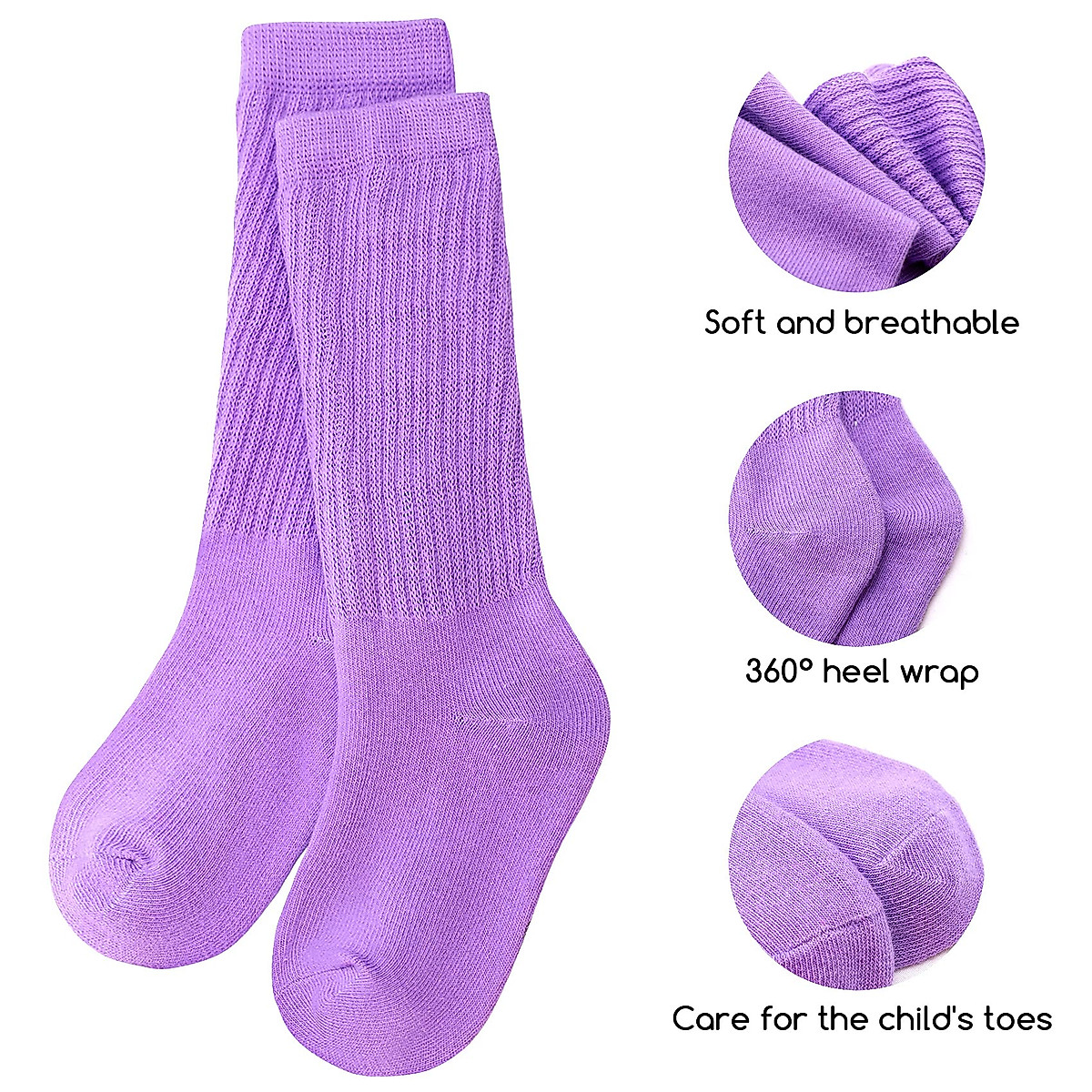 Auranso Girl Knee High Cotton Socks 9 Pairs Girls Long Crew Socks Color D 6-8 Years