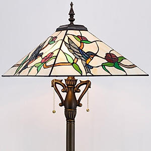 AVIVADIRECT Tiffany Floor Lamp Mission Style Stained Glass Standing Reading Light 16X16X64 Inch Amber Hummingbird