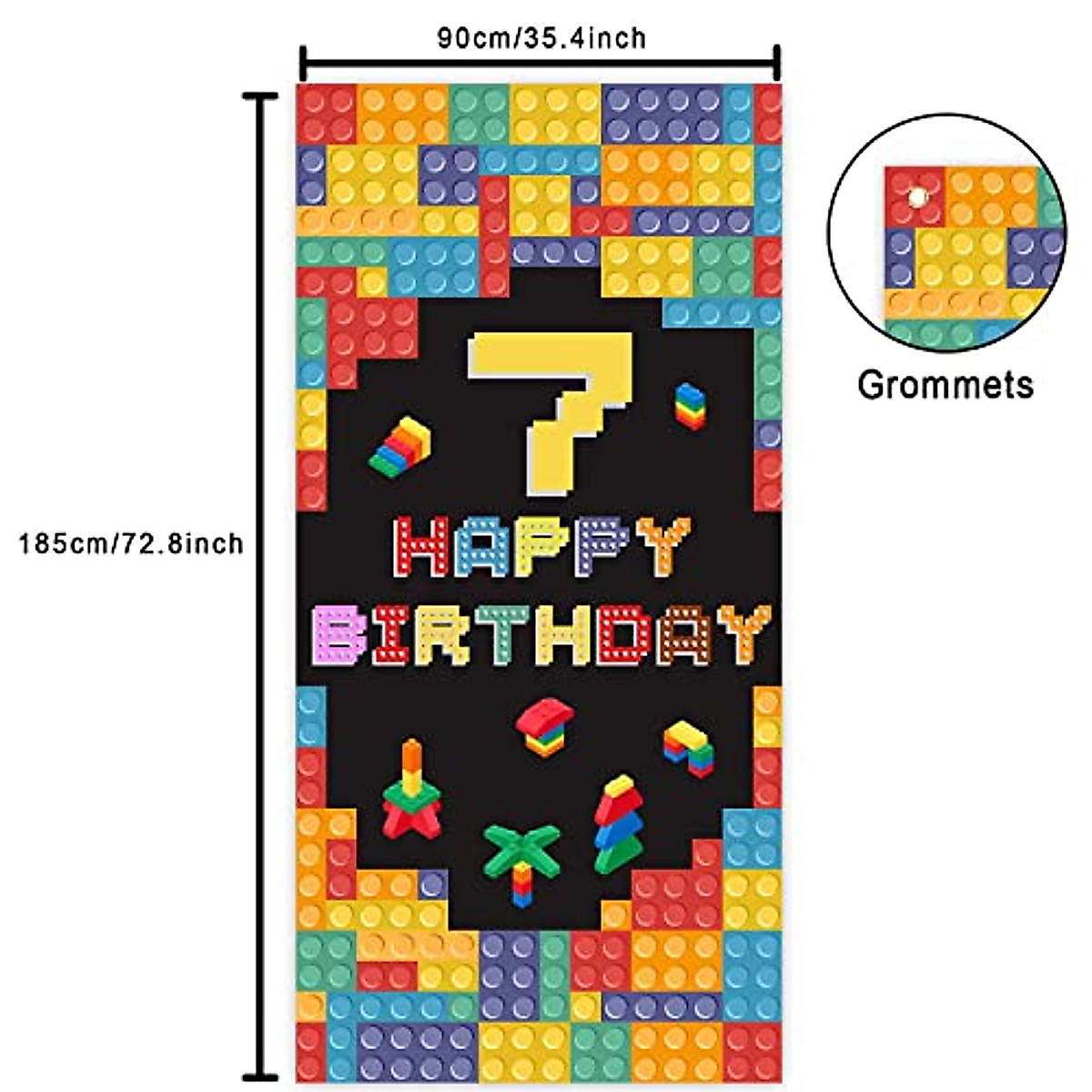 Colorful Building Blocks Happy 7th Birthday Banner Backdrop Background Construction Toys Bricks Blocks Theme Decor for Boy 7th Birthday Party Favors Supplies Decorations