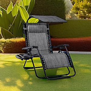 Best Choice Products Folding Zero Gravity Outdoor Recliner Patio Lounge Chair w/Adjustable Canopy Shade, Headrest, Side Accessory Tray, Textilene Mesh - Gray