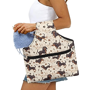 doginthehole Cute Dachshund Yarn Bag Knitting Bag Storage for Crocheting Accessories, Kawaii Dog Knitting Bag Crochet Hook Case Organizer Crochet Bag Kit for Beginners, Large Size