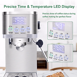 URintells Cuising Espresso Machine, 20 Bar LED Display Espresso Maker with Steam Milk Frother for Americano Cappuccino Latte, Espresso Coffee Machines with ESE Pod Filter, Gift for Dad Mom